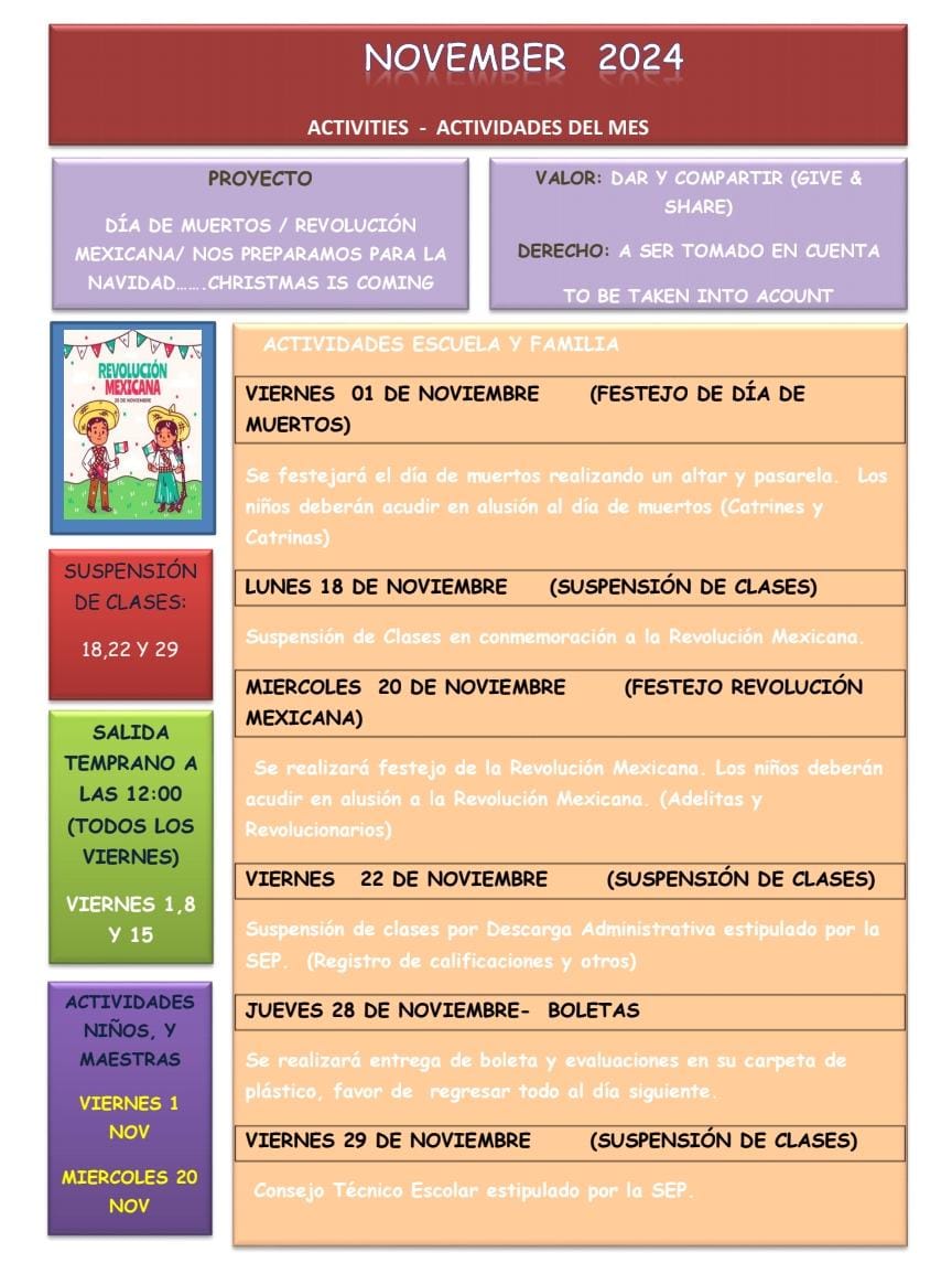 ¡CALENDARIO DEL MES DE NOVIEMBRE 2024! | Imagina